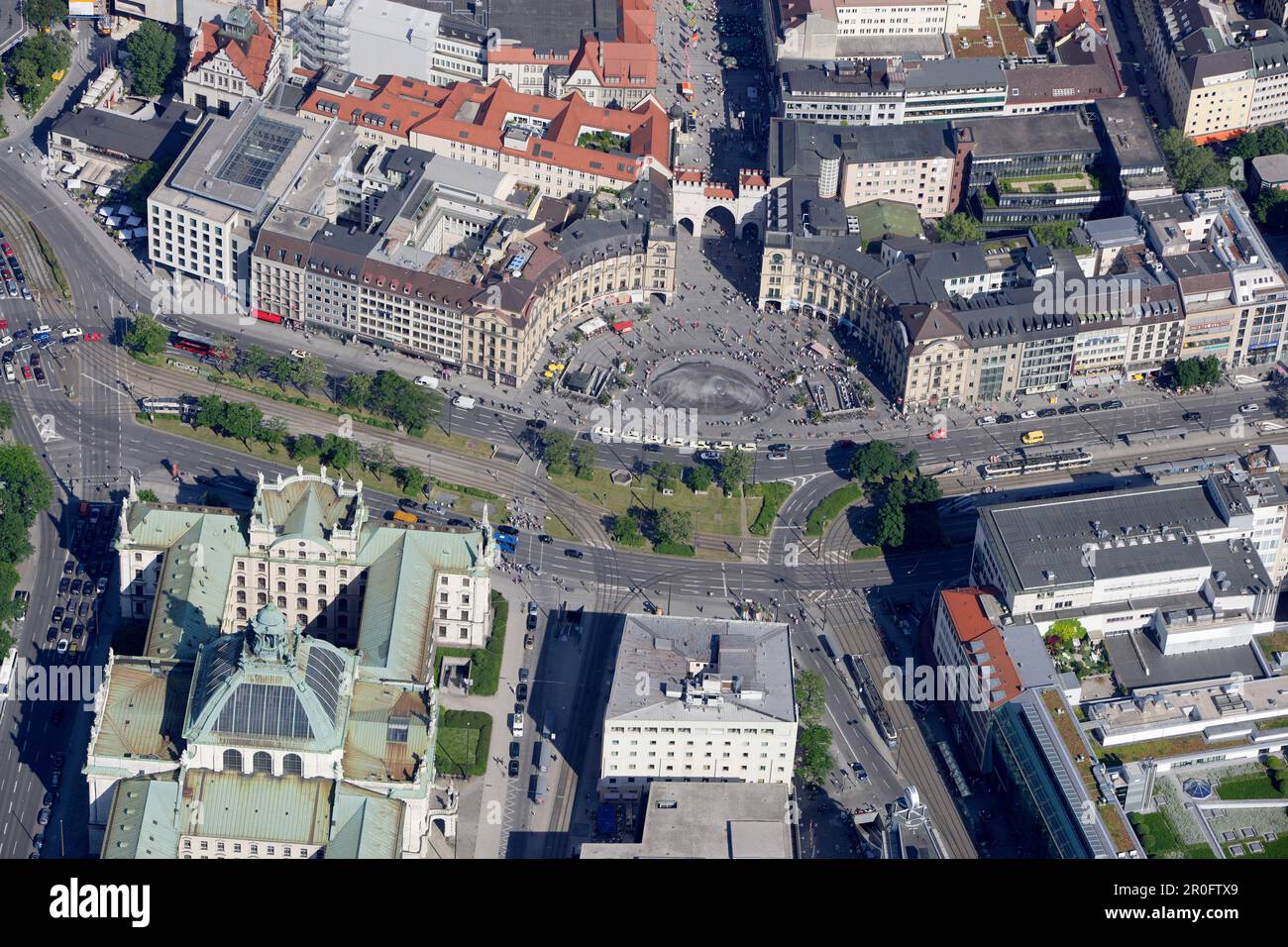 Aerial view of Karlsplatz with the Neuhauser Tor and Palace of Justice ...