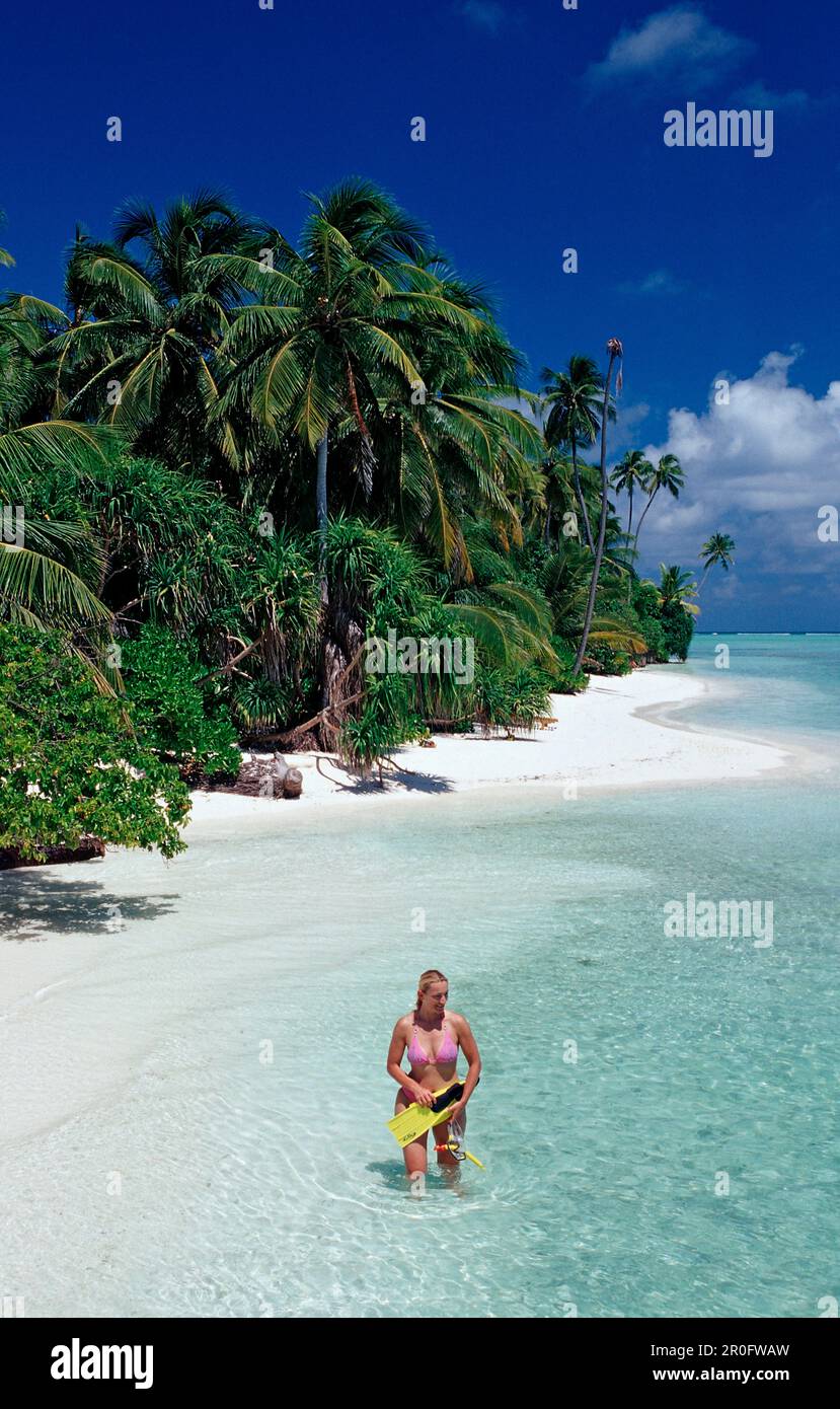 Tourist at Beach, Maldives, Indian Ocean, Medhufushi, Meemu Atoll Stock ...