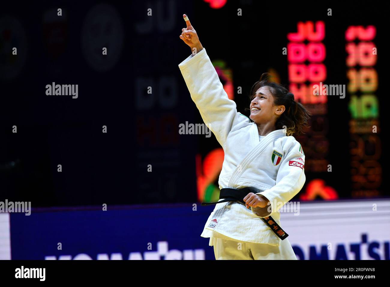 Doha, Qatar, 7 May 2023. Assunta Scutto of Italy celebrates the victory ...