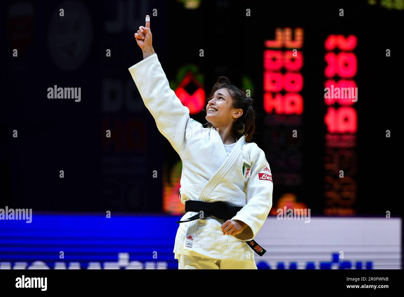 Doha, Qatar, 7 May 2023. Assunta Scutto of Italy celebrates the victory ...