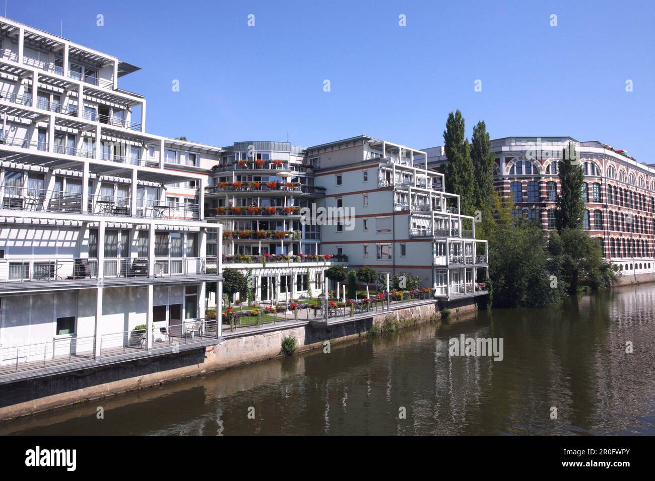 Modern residential buildings at Karl Heine Canal, Plagwitz, Leipzig ...