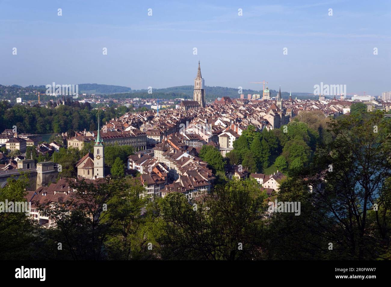 View of the Old City of Berne with Nydegg Church and Cathedral, Berner ...