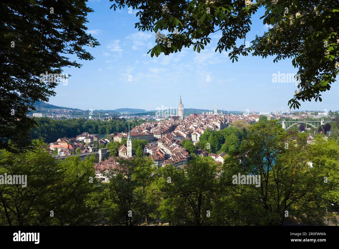 View of the Old City of Berne with Nydegg Church and Cathedral, Berner ...