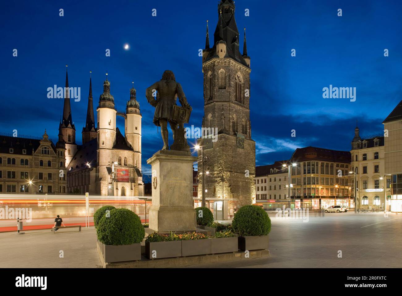 Market place with Handel monument, Red Tower and market church, Halle ...