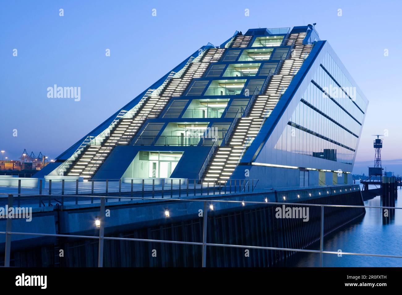 Office buildings in the Docklands at night, Hamburg, Germany Stock ...