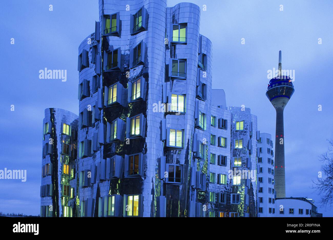 Gehry Buildings, Neuer Zollhof, Rheinturm im background, Media Harbor ...