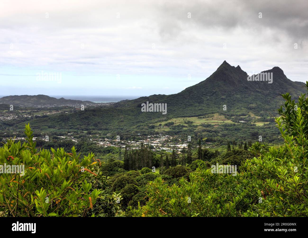 View of Nuuanu Pali Lookout, Oahu, Pacific Ocean, Hawaii, USA Stock ...