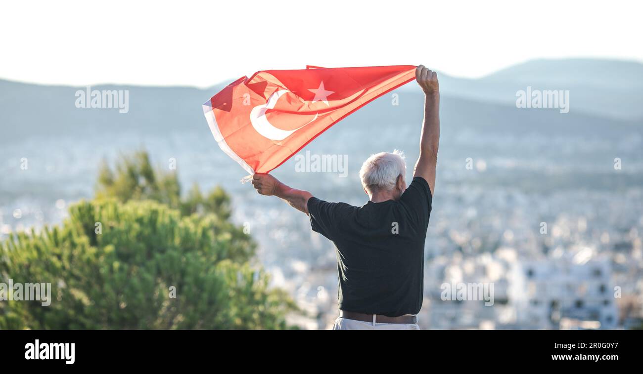Patriotic senior man celebrates Turkish independence day with a ...