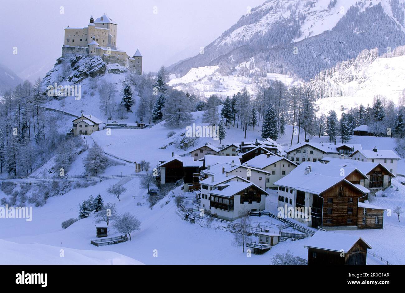 View to Tarasp Castle in the Lower Engadine, Lower Engadine, Engadine ...