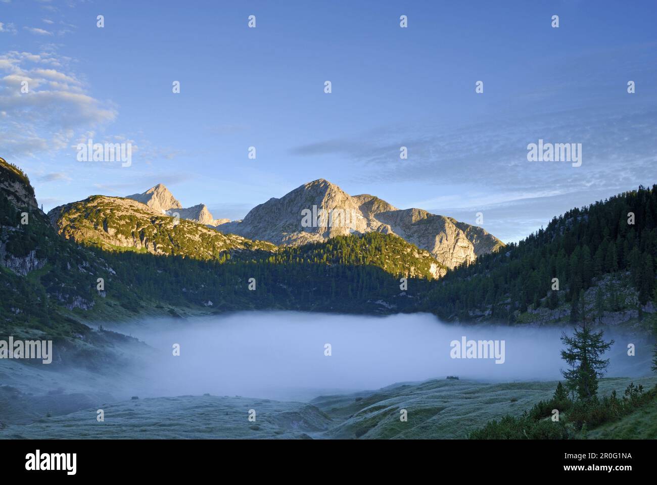 Fog bank above lake Funtensee, National Park Berchtesgaden ...