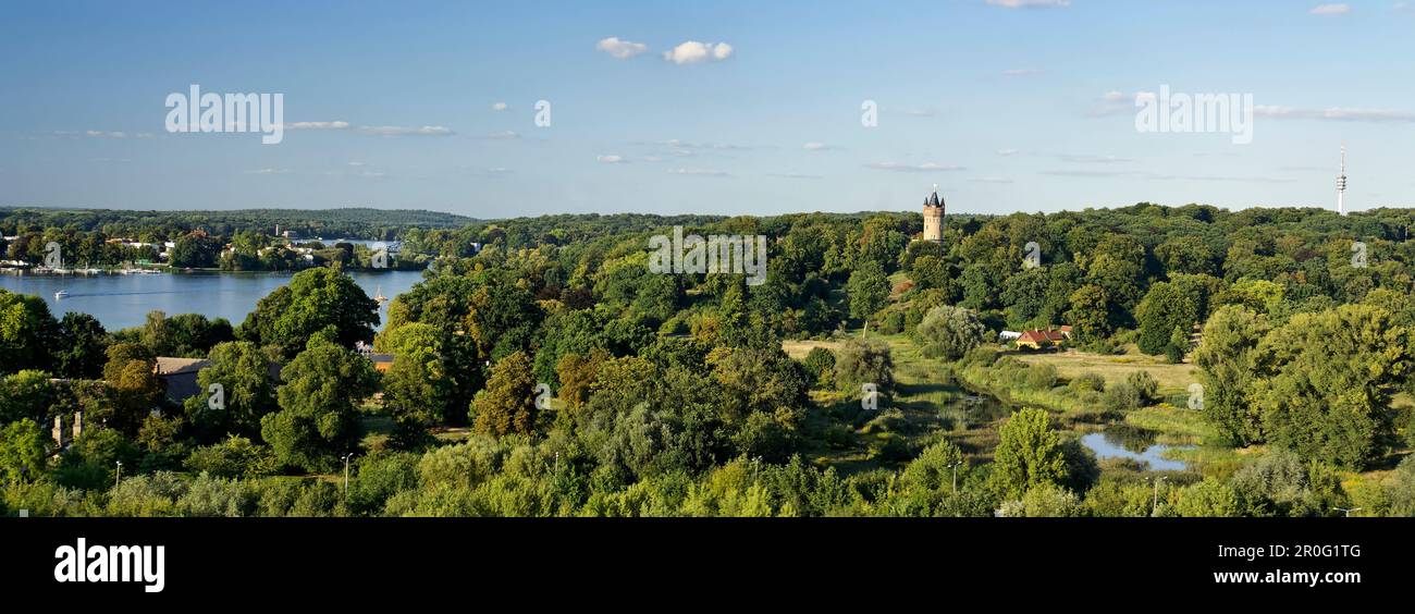 Babelsberger Park with Flatow Tower, Potsdam, Brandenburg (state ...