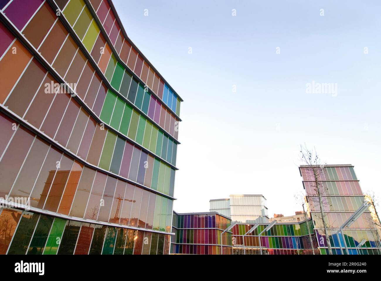 Art Museum, multicolored glass panels in the MUSAC facade, Museo de ...