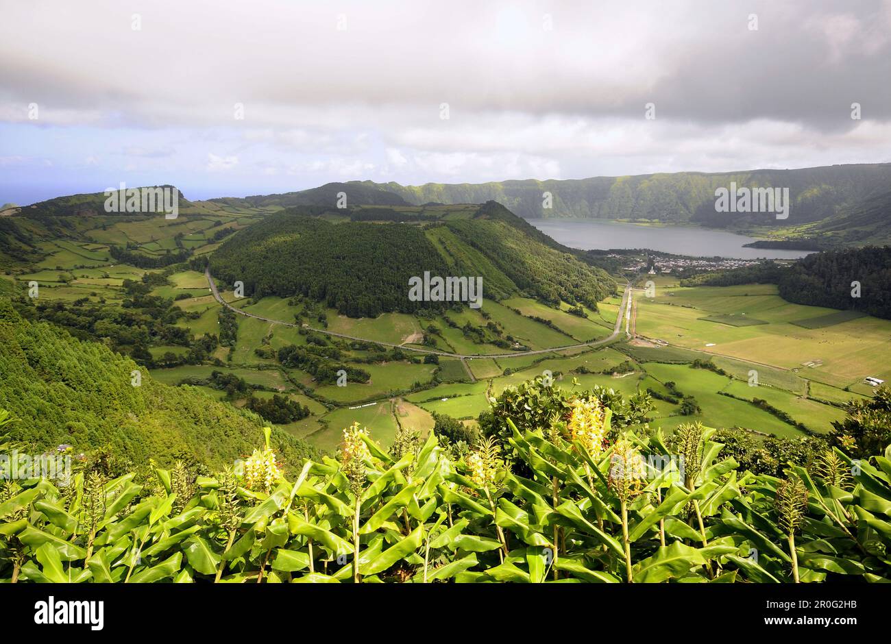 Caldeira with lakes, Western part of the island, Sao Miguel, Azores ...