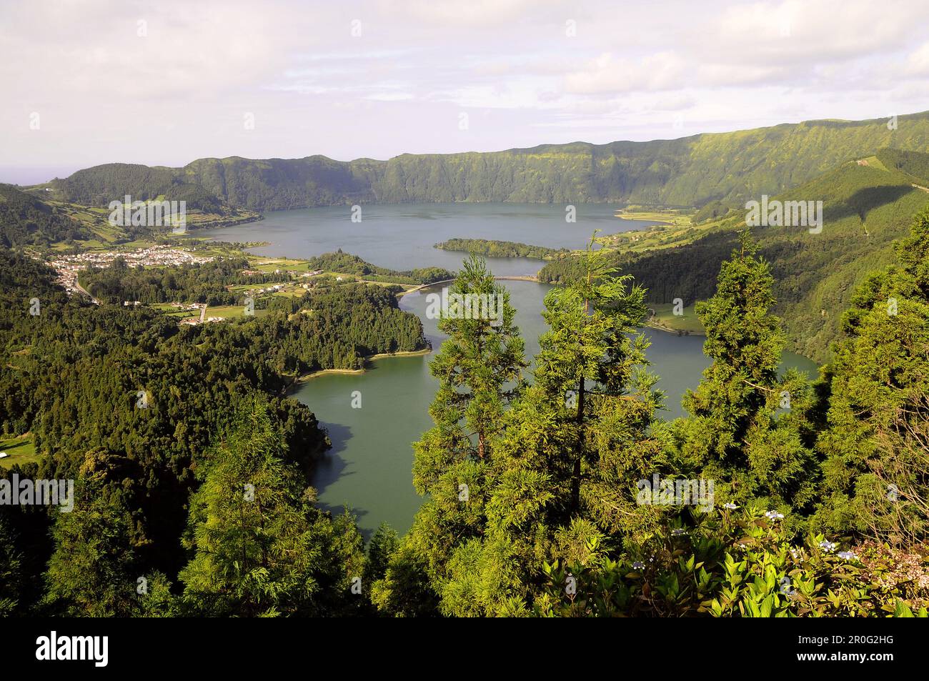 Caldeira with lakes, Western part of the island, Sao Miguel, Azores ...