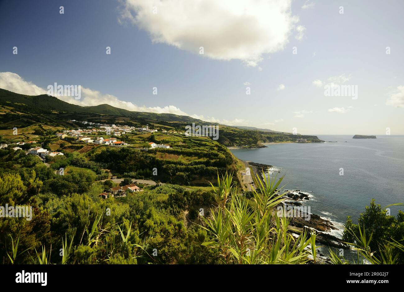 Coastal landscape near Caloura, Southeast coast, Sao Miguel Island ...