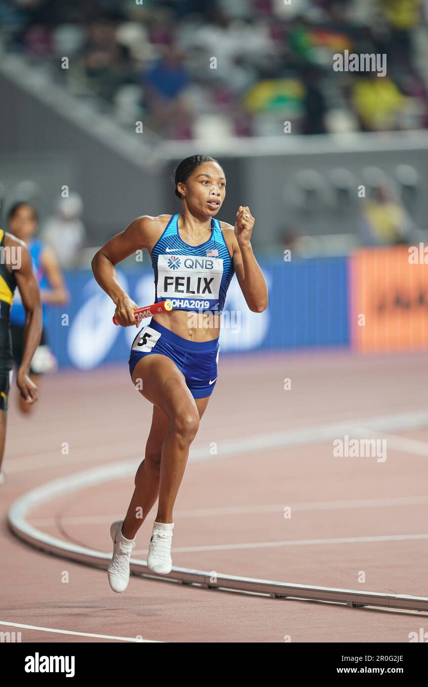 Allyson FELIX running the 4x400m mixed at the 2019 World Athletics ...