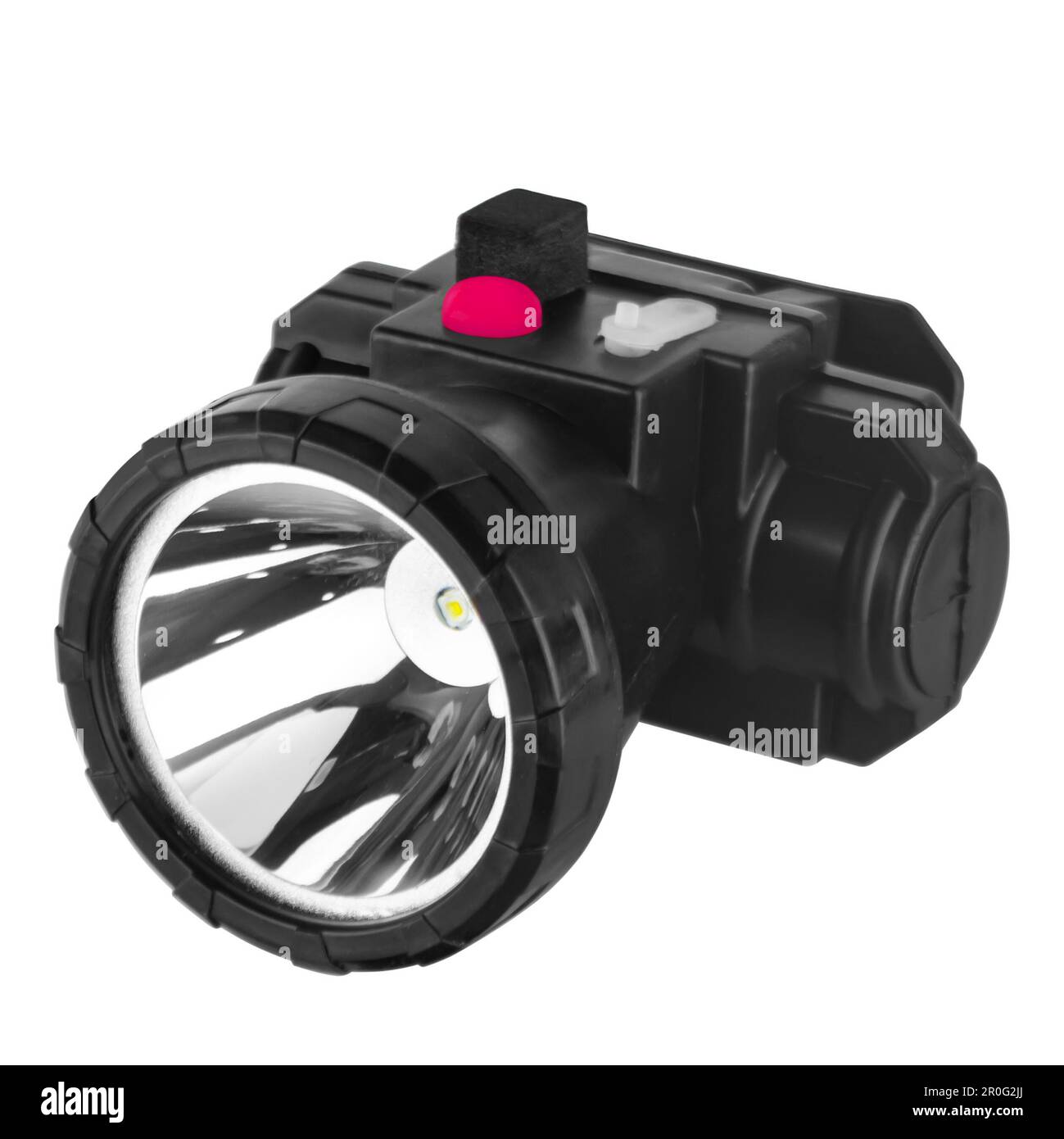 battery-powered flashlight, hand-held, on a white background in ...