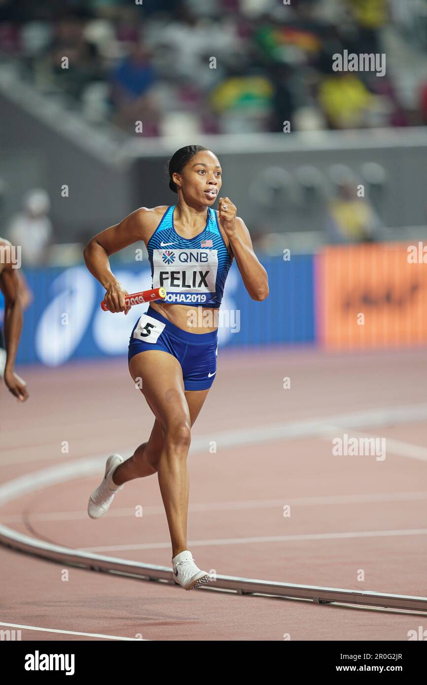 Allyson FELIX running the 4x400m mixed at the 2019 World Athletics ...