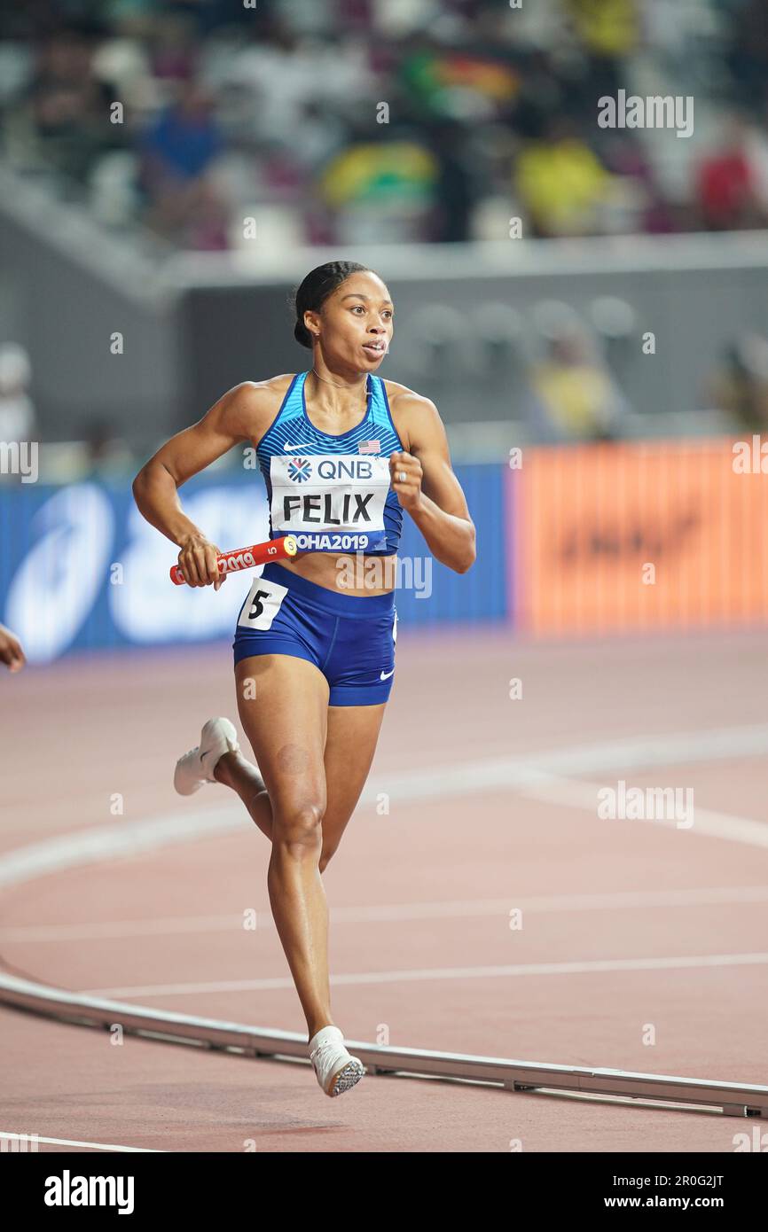 Allyson FELIX running the 4x400m mixed at the 2019 World Athletics ...