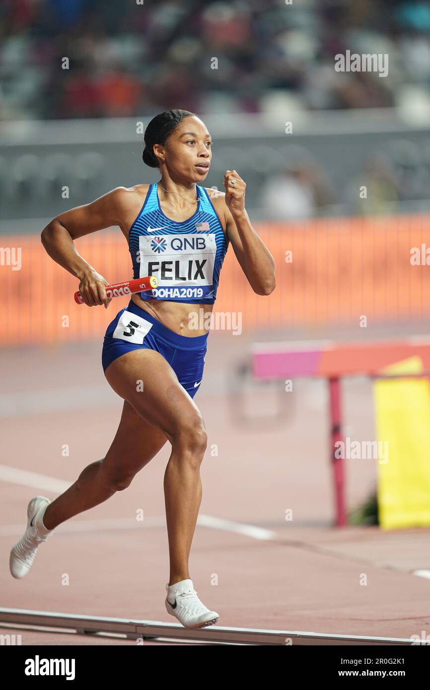 Allyson FELIX running the 4x400m mixed at the 2019 World Athletics ...
