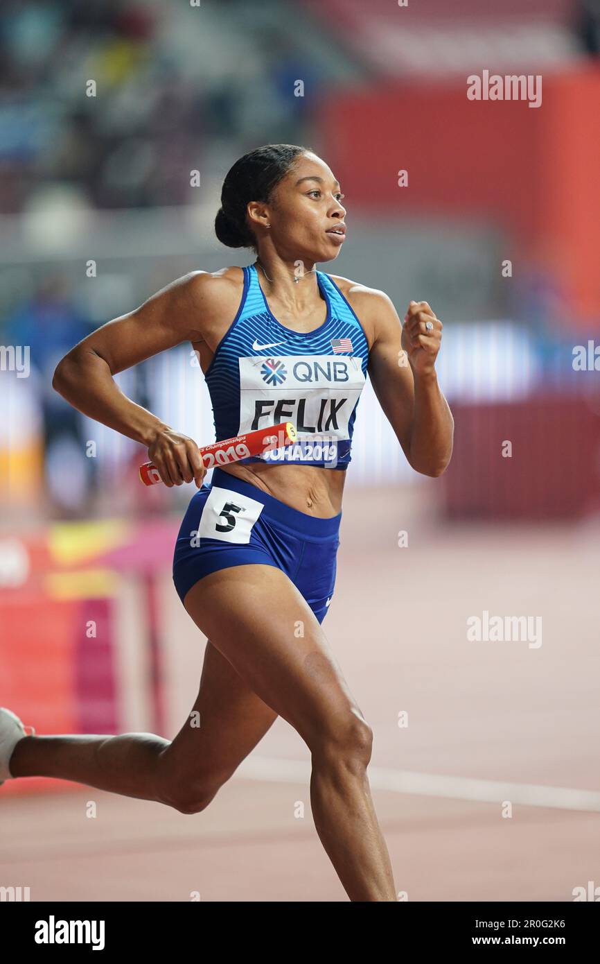 Allyson FELIX running the 4x400m mixed at the 2019 World Athletics ...
