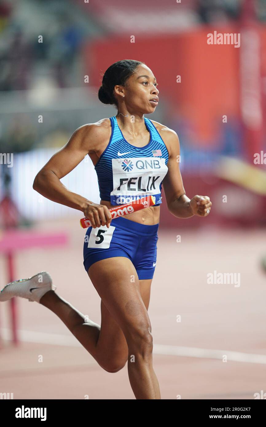 Allyson FELIX running the 4x400m mixed at the 2019 World Athletics ...