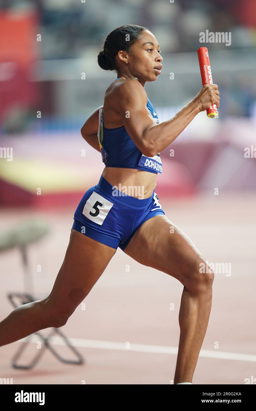 Allyson FELIX running the 4x400m mixed at the 2019 World Athletics ...