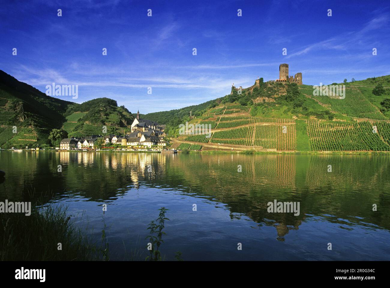 Beilstein and Metternich castle at the river Mosel, Rhineland ...