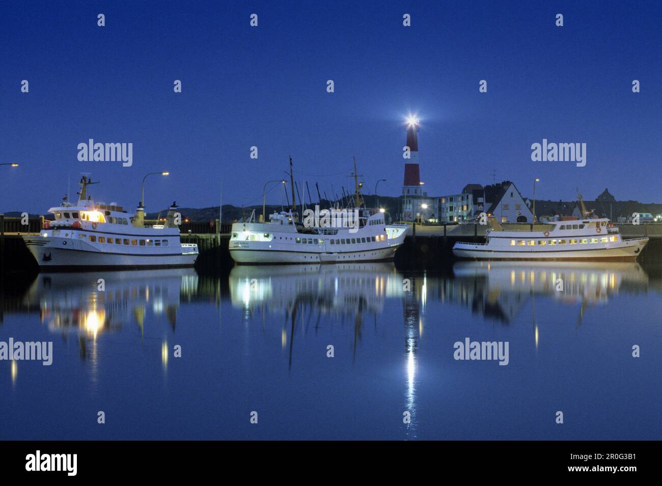 Ships in harbor, lighthouse in background, Hornum, Sylt island ...