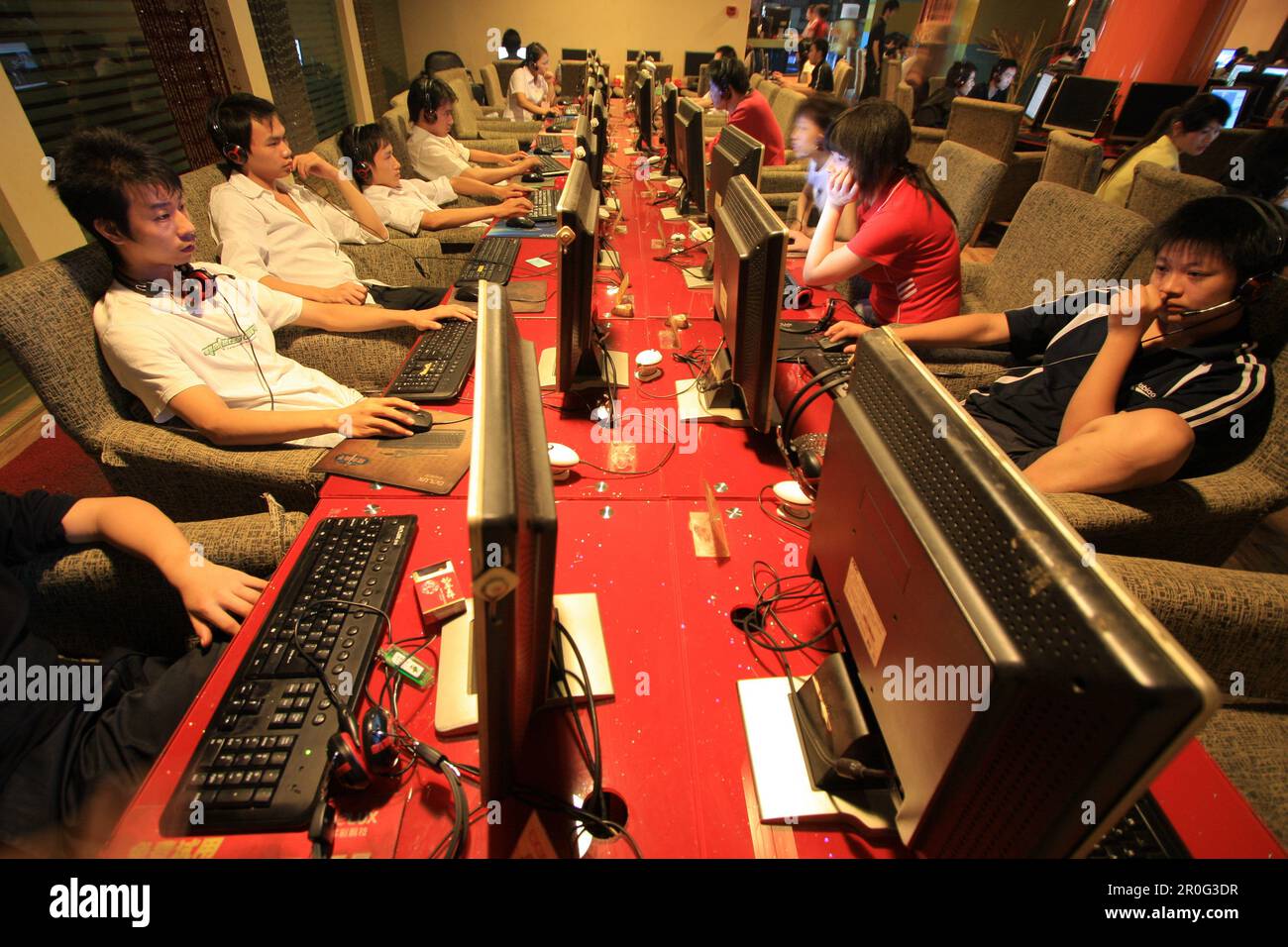 People at the computer in an Internet Cafe in Chongqing, China, Asia ...