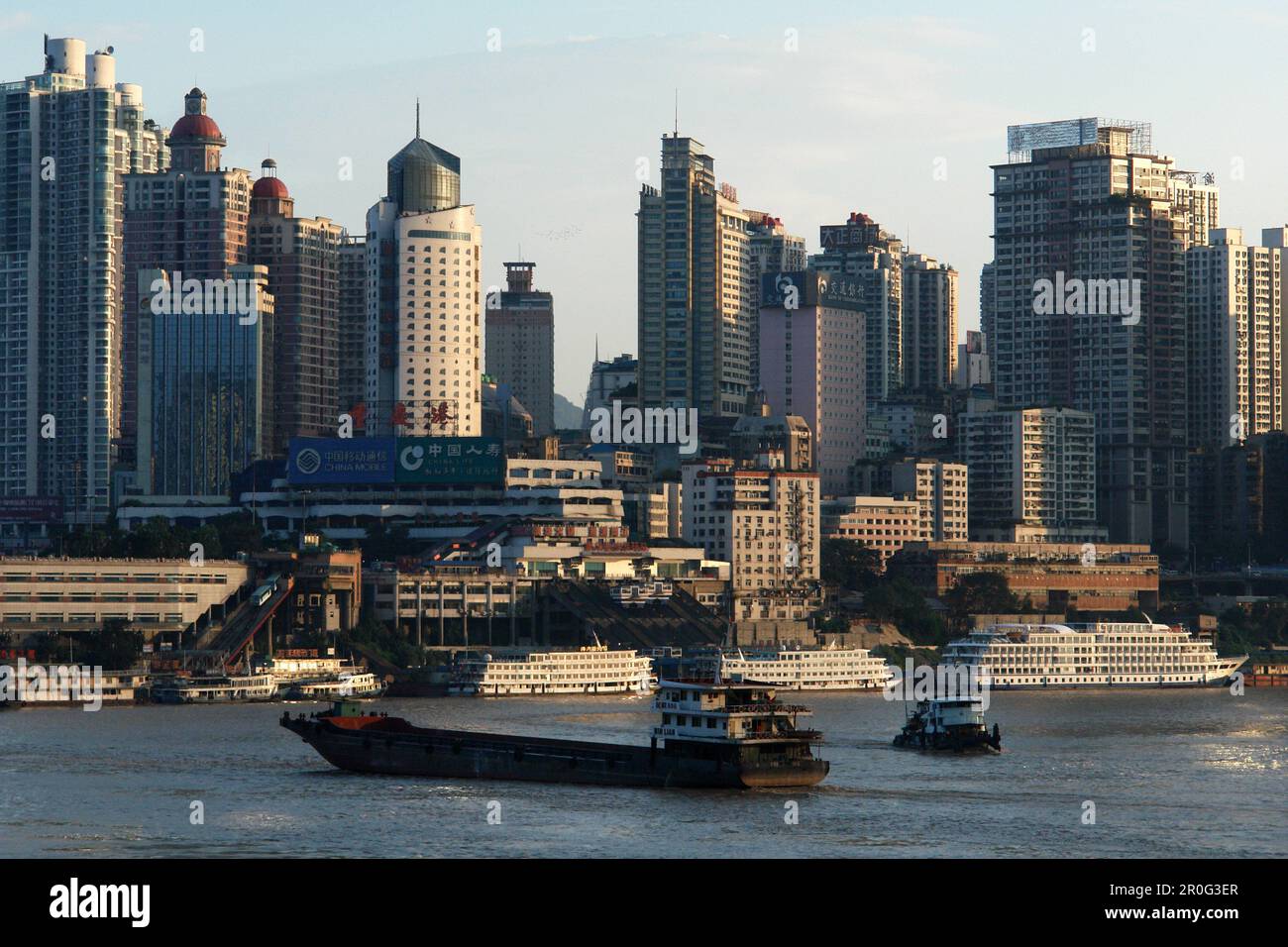 Boats in front of the Chongqing Skyline, China, Asia Stock Photo - Alamy