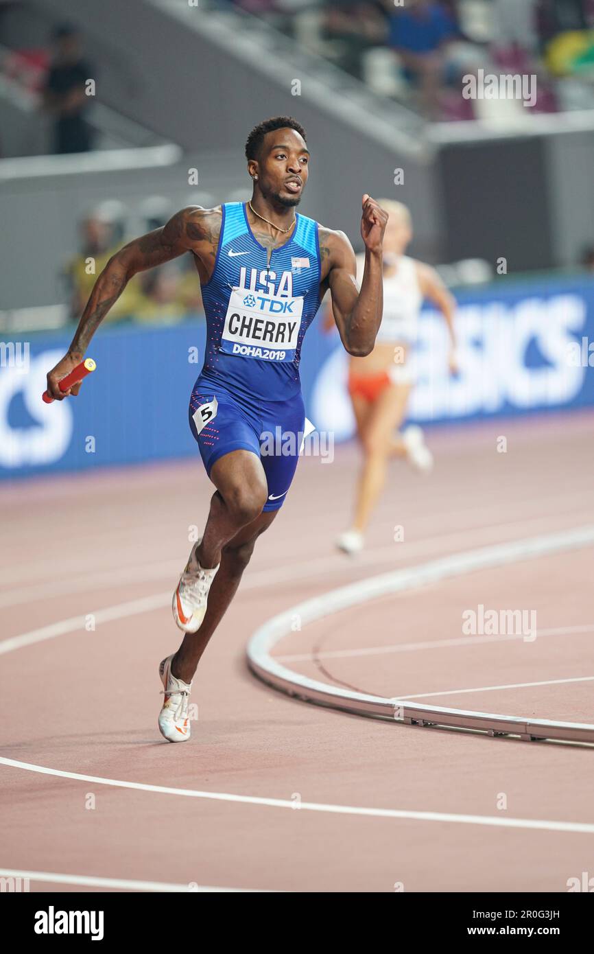 Michael CHERRY running the 4x400m mixed at the 2019 World Athletics ...