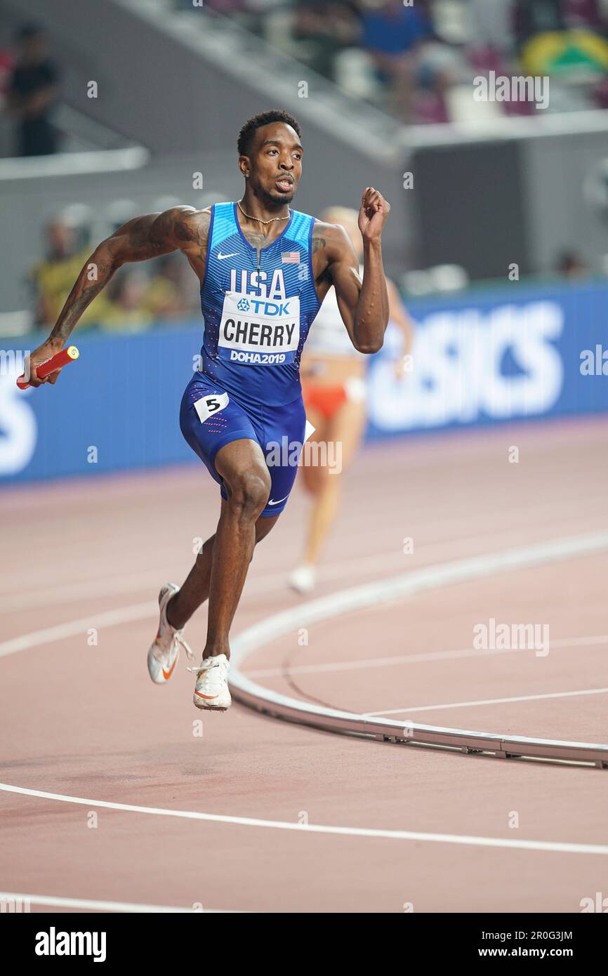 Michael CHERRY running the 4x400m mixed at the 2019 World Athletics Championships in Doha Stock ...