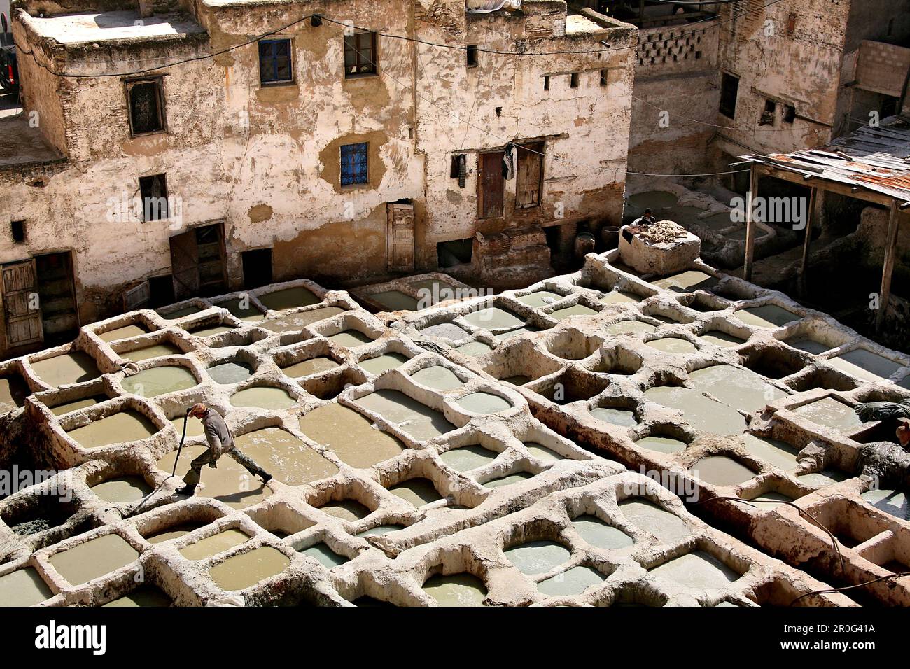 View at a tannery at Chouwara district at the medina of Fes, Morocco ...