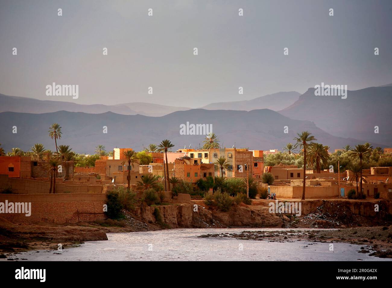 The town Er-Rachidia at a river, Atlas mountains, Morocco, Africa Stock ...