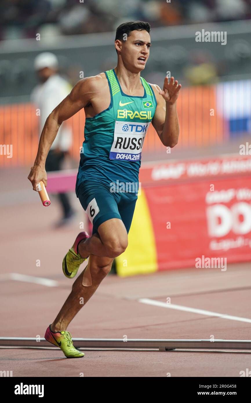 Alexander RUSSO running the 4x400m mixed at the 2019 World Athletics ...