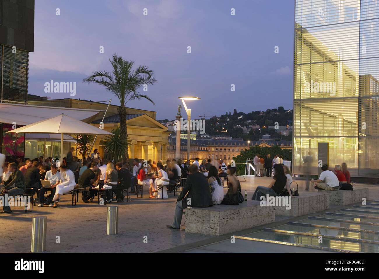 People sitting in a bar near Kunstmuseum at little castle square ...