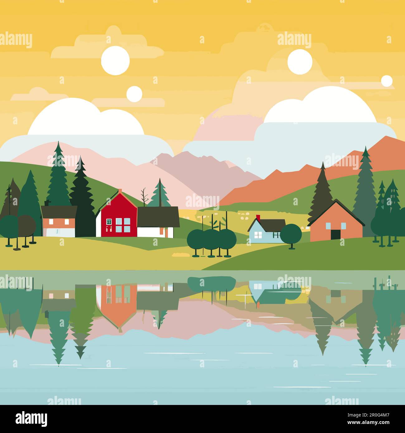Vector illustration with a simple bright landscape with beautiful ...
