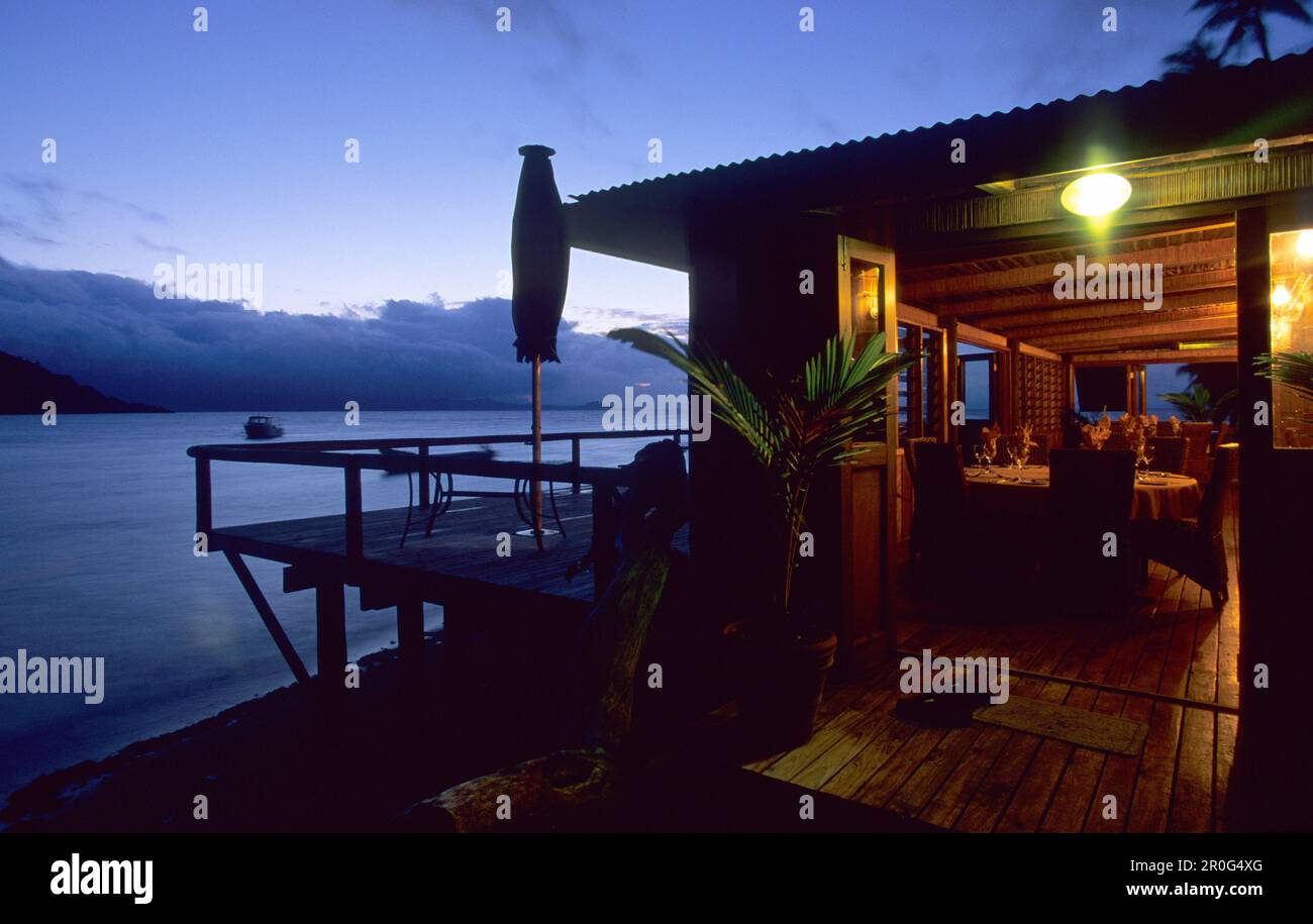 Restaurant of the Matangi Island Resort in the evening, Matangi Island ...