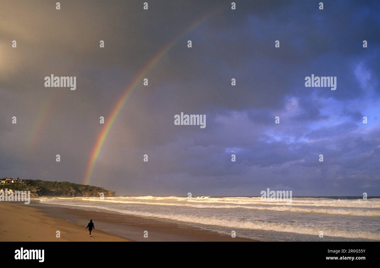 Rainbow on a cloudy sky over Bondi Beach, Sydney, New South Wales ...