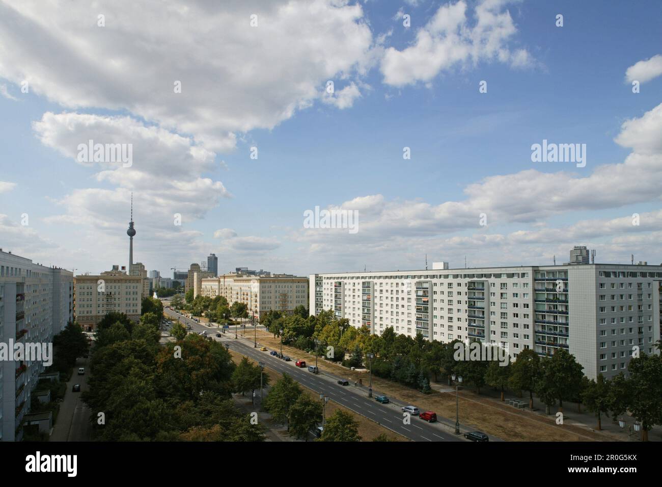 View along Karl-Marx-Allee to television tower, Berlin, Germany Stock ...