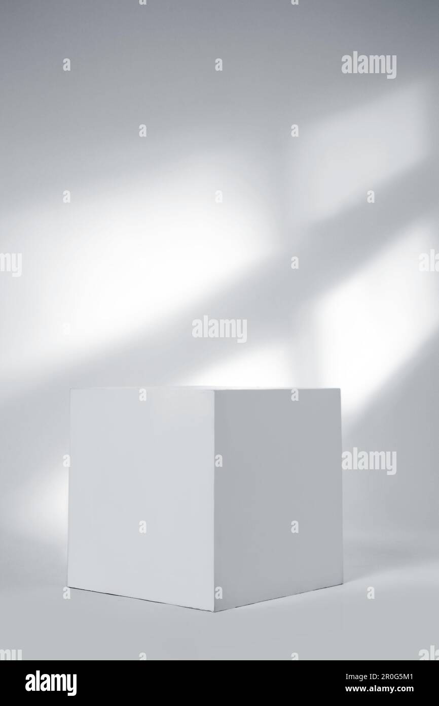 Minimal product display, white cube on white background and window ...