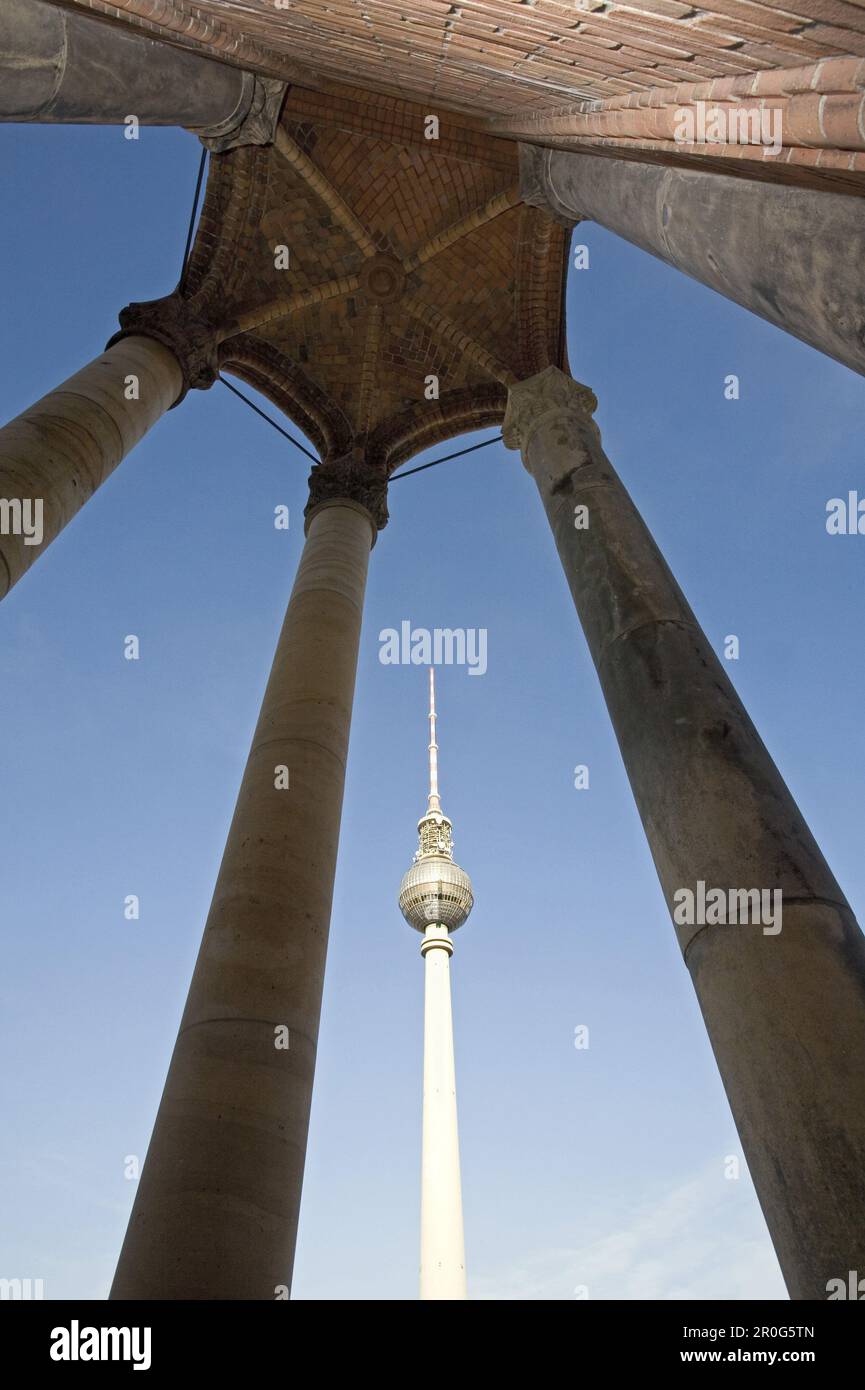 Columns of the Red Town Hall, televison tower in background, Berlin ...