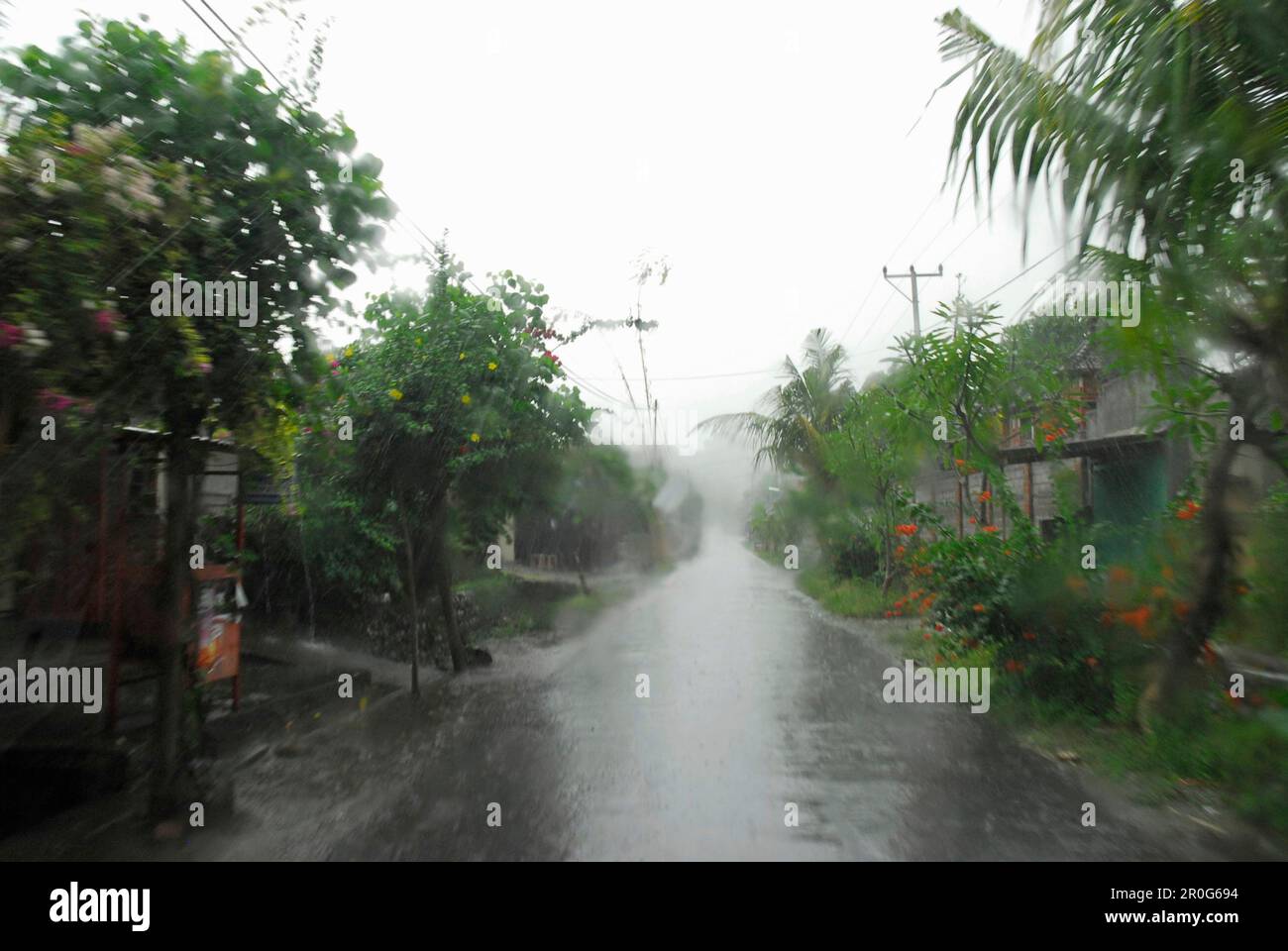 Empty village street in the rain, North Bali, Indonesia, Asia Stock ...