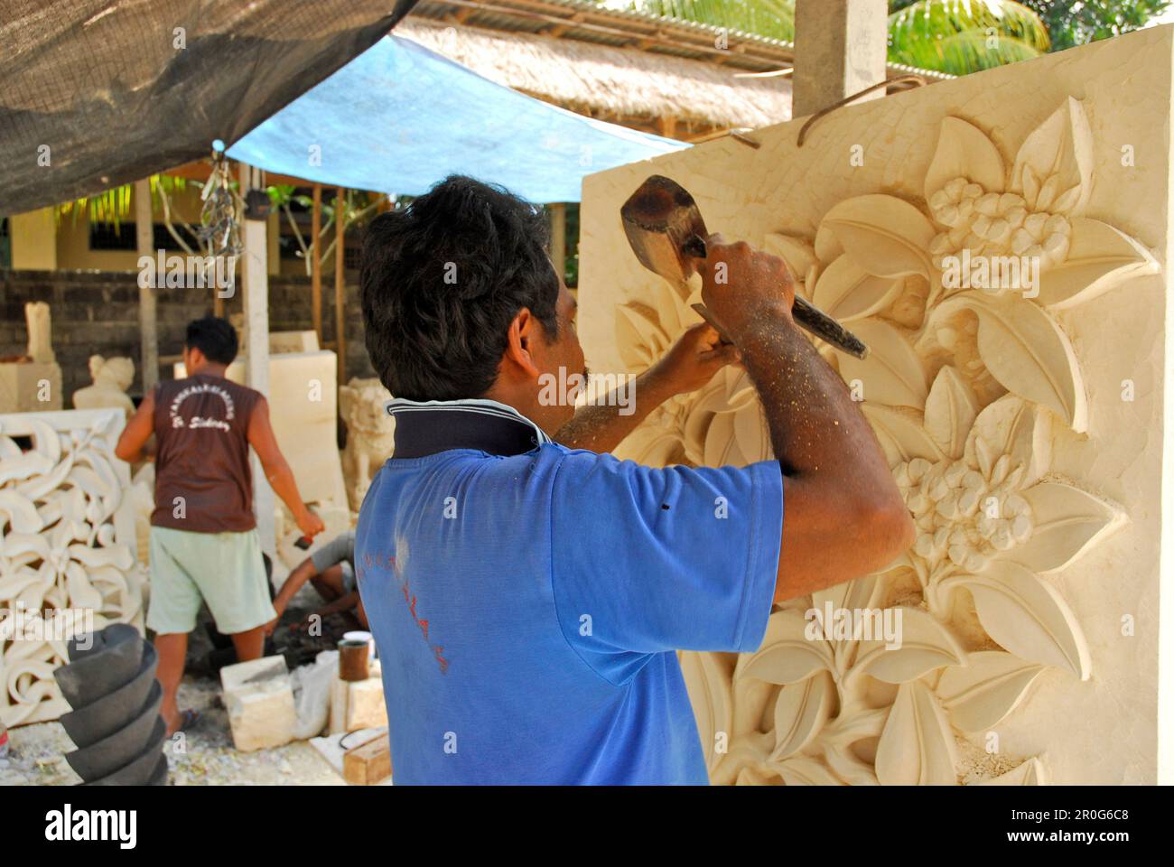 Two stone cutters at work, Central Bali, Indonesia, Asia Stock Photo ...