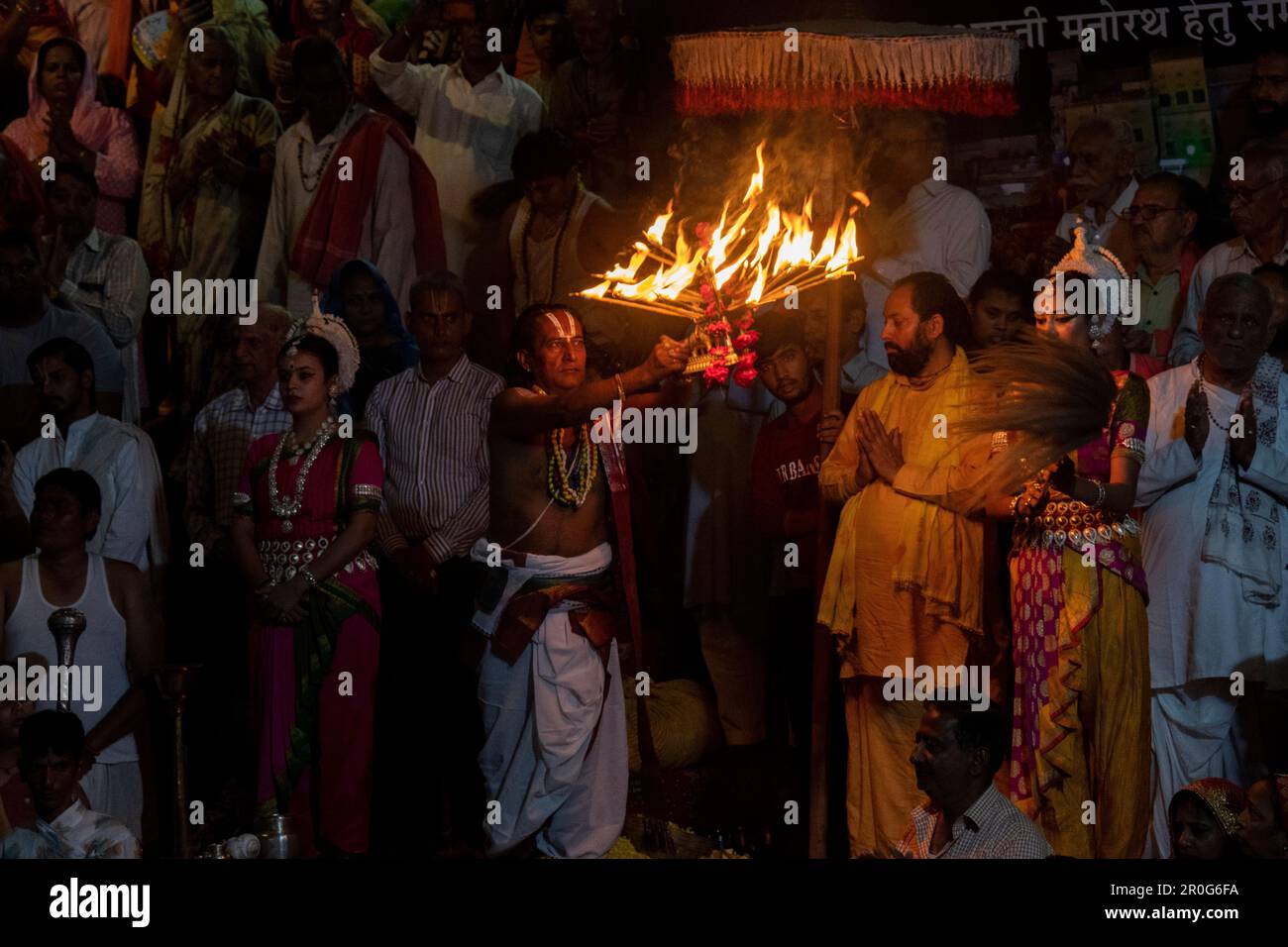 An Arti Ceremony on the ghats of Pushkar Lake, Pushkar, Rajasthan ...