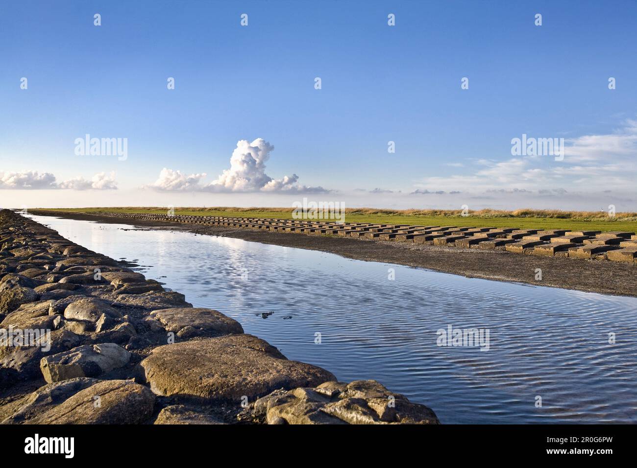 Stone dam, Hamburg Hallig, North Frisian Islands, Schleswig-Holstein ...