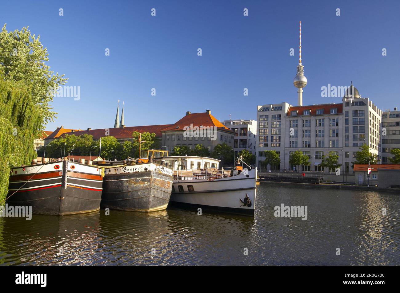 Boats in historical harbor, Berlin, Germany Stock Photo - Alamy