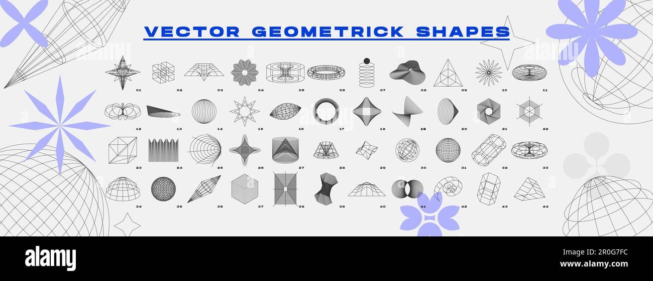 Wireframes 3D models set. Collection of geometric volumetric forms in ... Wireframes 3D models set. Collection of geometric volumetric forms in ...
