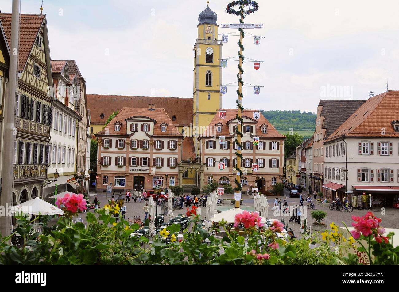 Market square with Minster John the Baptist, Bad Mergentheim, Baden-Wuerttemberg, Germany Stock ...